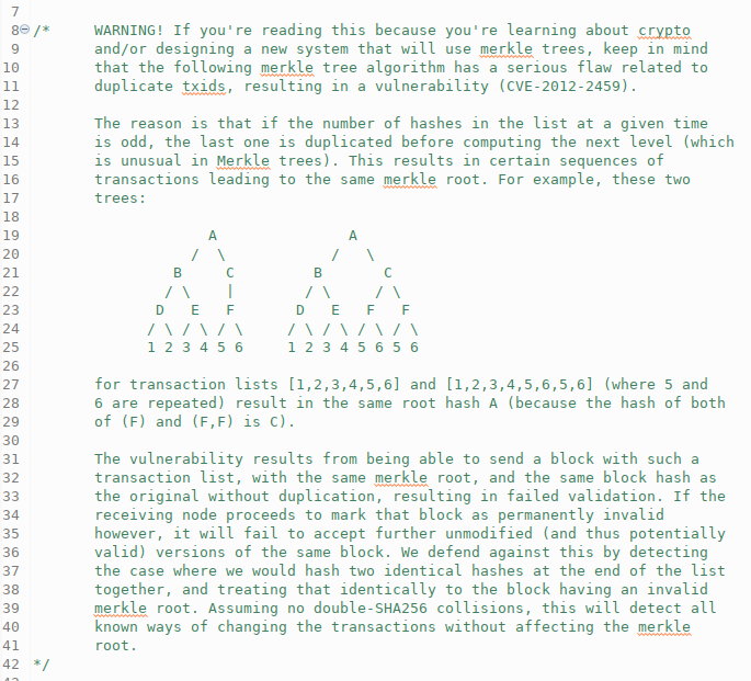 Commented consensus/merkle.cpp Merkle root on Bitcoin Core Source Code